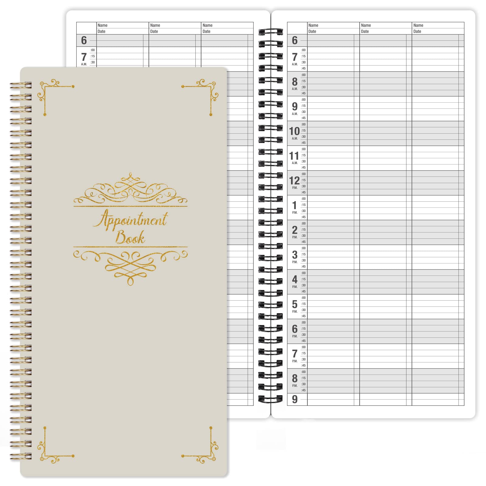 Appointment Book – Undated Salon Appointment Book, Daily＆Hourly Schedule Book with 200 Pages, 6 AM - 9 PM, 15 Minute Intervals Day Planner, 6’’ x 11.5’’, 3 Column, Twin-Wire Binding, Hardcover