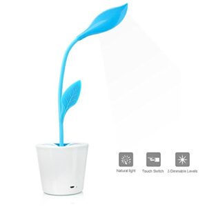 iEGrow Kids Desk Lamp, Cute Classroom Table Plant Lamps for Child, Students & Adults, Mini Green Flexible USB Touch LED Lamp with 3 Level Dimmer