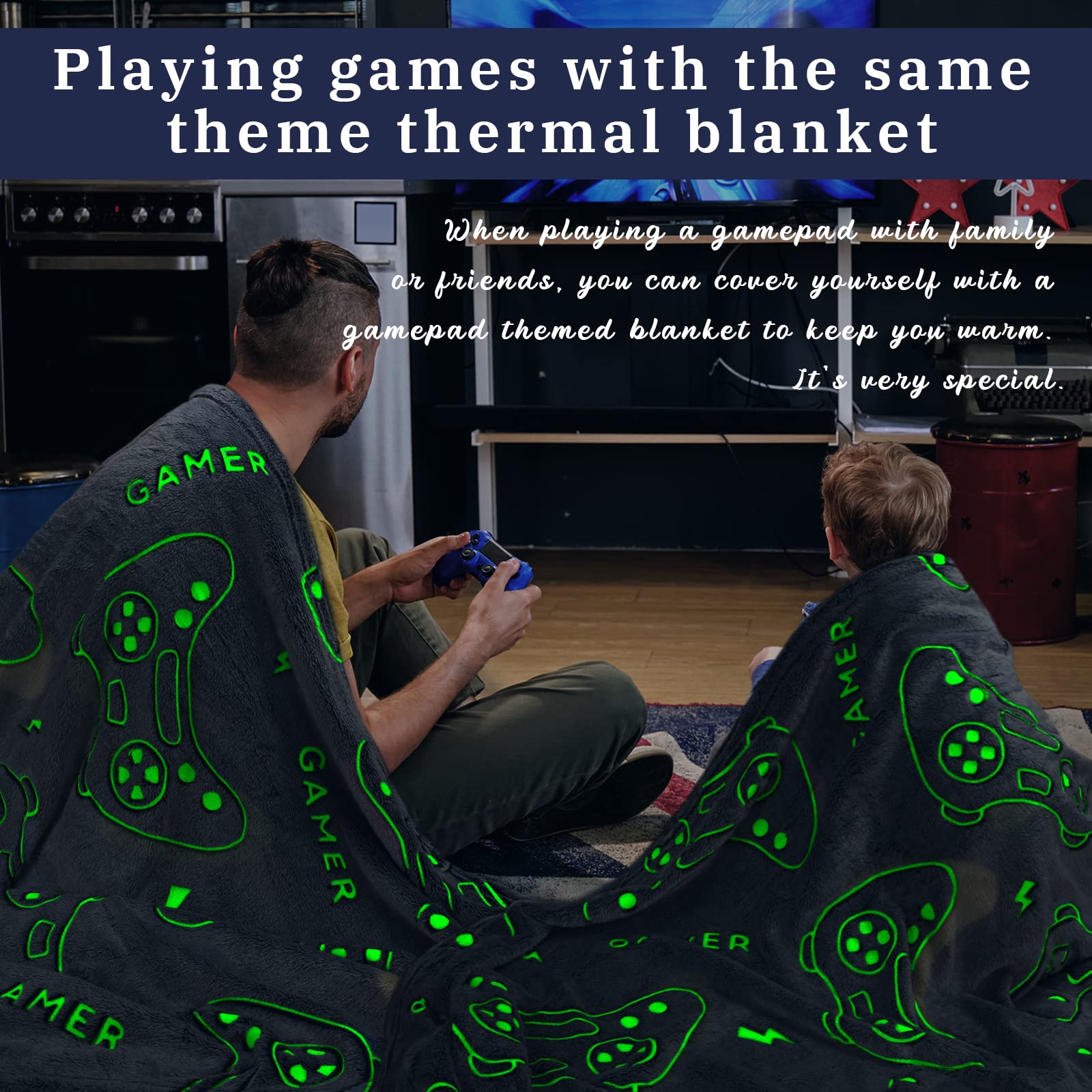 Glow in The Dark Blanket Game Controller Throw Blanket, Toys for Kids Boyfriend, Boys Teen Soft Cozy Gaming Blanket Gamer Gifts Game Decor Blankets for Home Bedroom 50"x60"