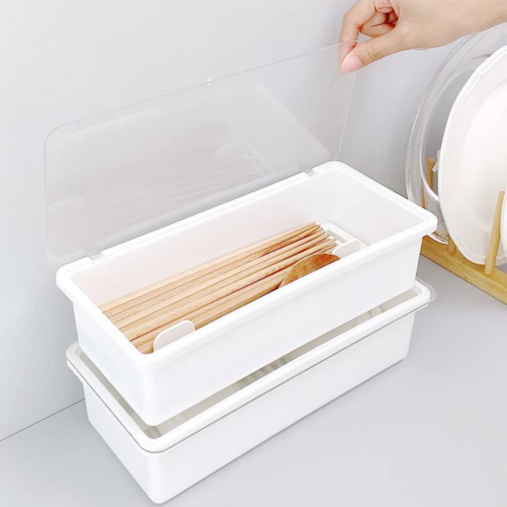 Cabilock Box Chopsticks Box Drain Box Flatware Tray Chopsticks Metal Cutlery Case Containers with Lids Kitchen Drawer Organizer Spoon Tray Straw White Kitchenware Pp Household