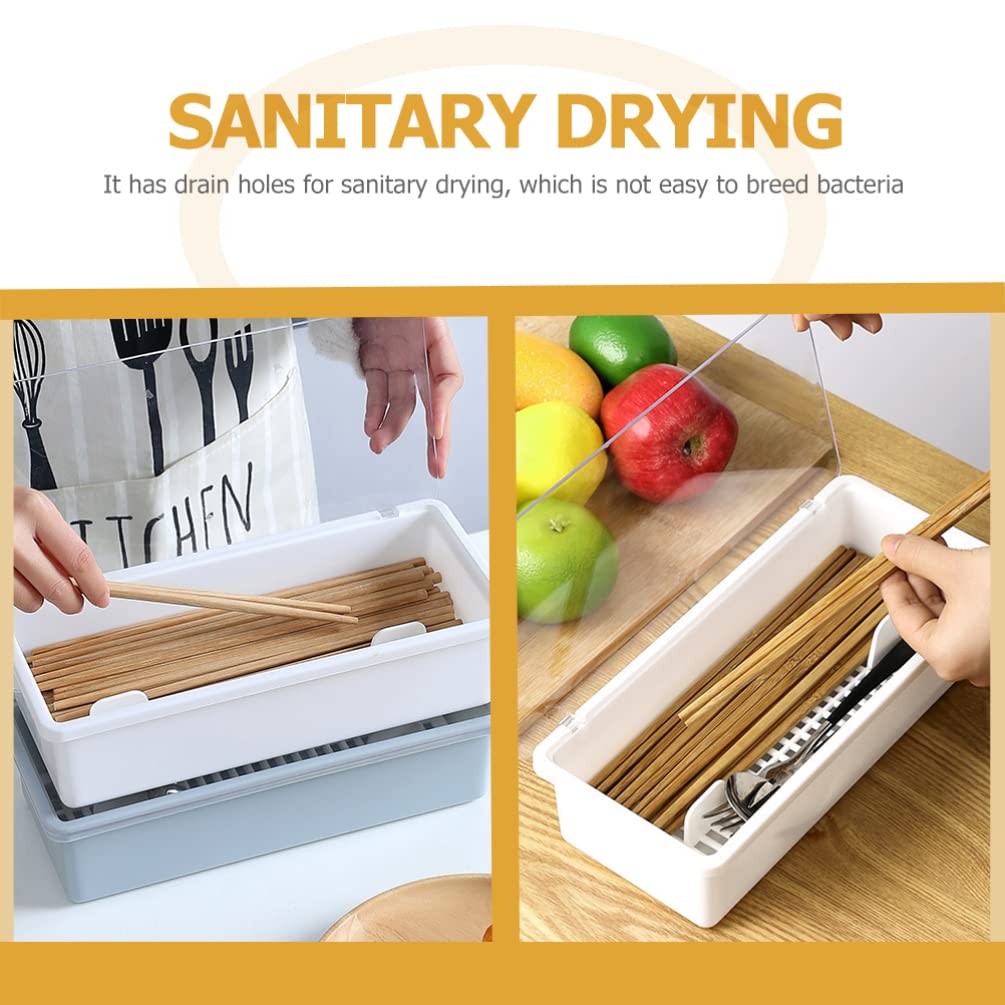 Cabilock Box Chopsticks Box Drain Box Flatware Tray Chopsticks Metal Cutlery Case Containers with Lids Kitchen Drawer Organizer Spoon Tray Straw White Kitchenware Pp Household