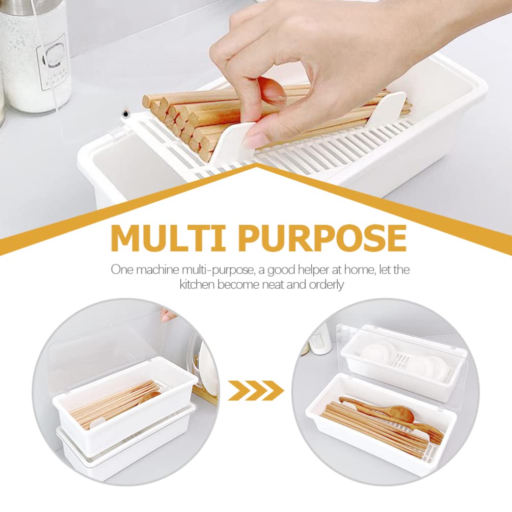 Cabilock Box Chopsticks Box Drain Box Flatware Tray Chopsticks Metal Cutlery Case Containers with Lids Kitchen Drawer Organizer Spoon Tray Straw White Kitchenware Pp Household