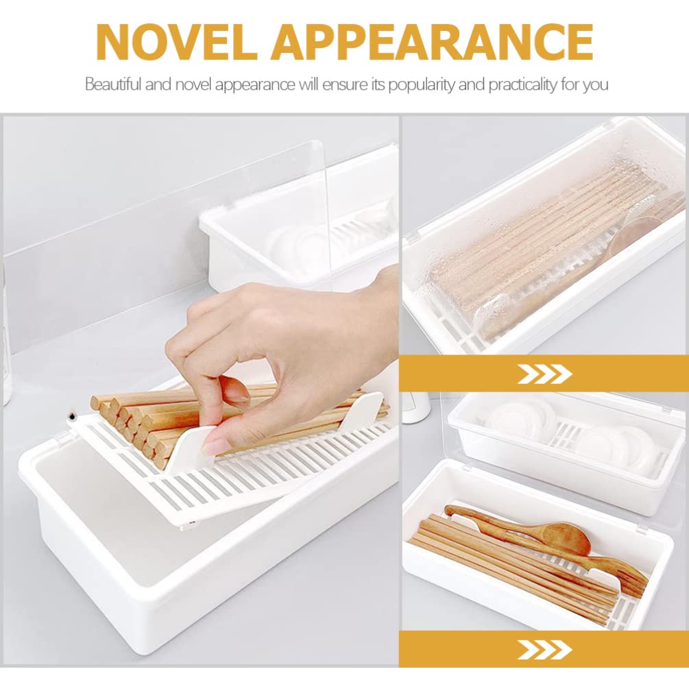 Cabilock Box Chopsticks Box Drain Box Flatware Tray Chopsticks Metal Cutlery Case Containers with Lids Kitchen Drawer Organizer Spoon Tray Straw White Kitchenware Pp Household