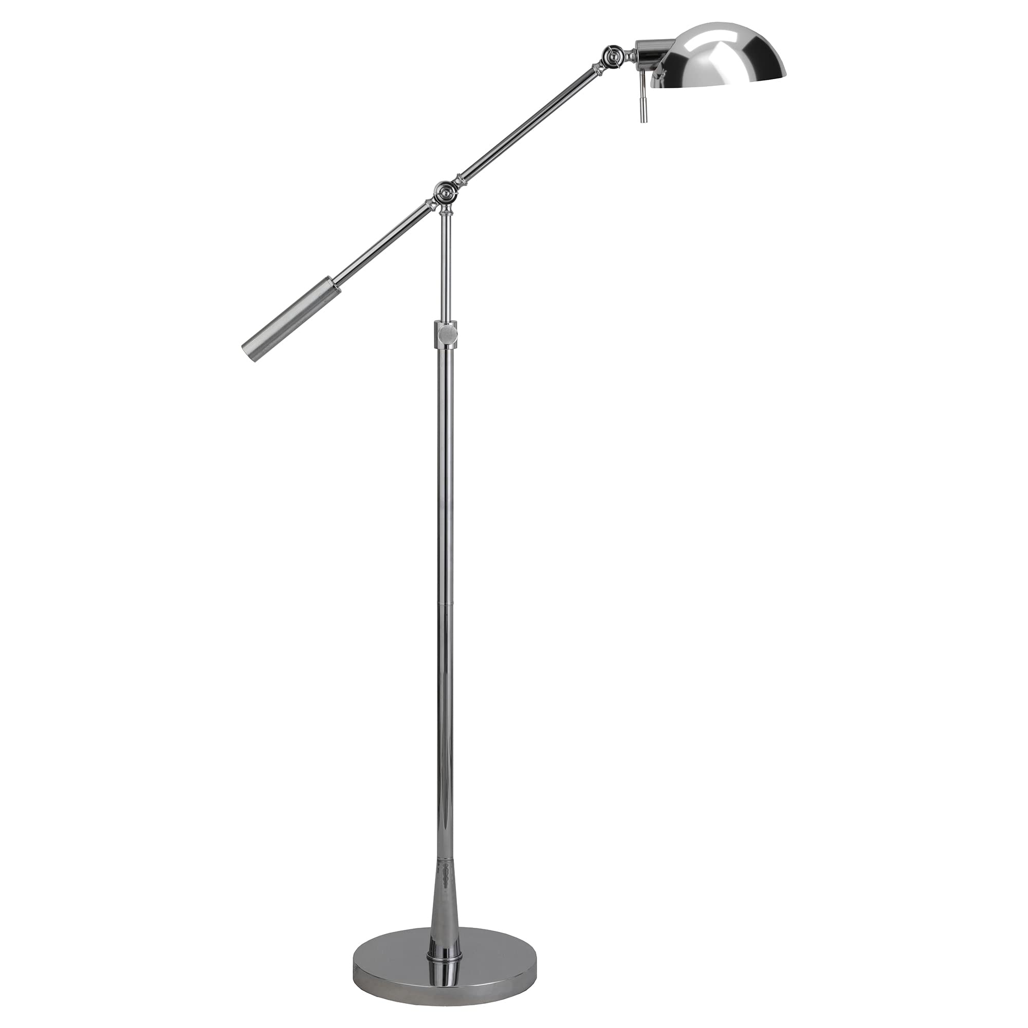 Henn&Hart Height Adjustable/Tilting Floor Lamp with Metal Shade in Polished Nickel, for Home, Living Room, Bedroom, Entertainment Room, Office, Kitchen, Dining