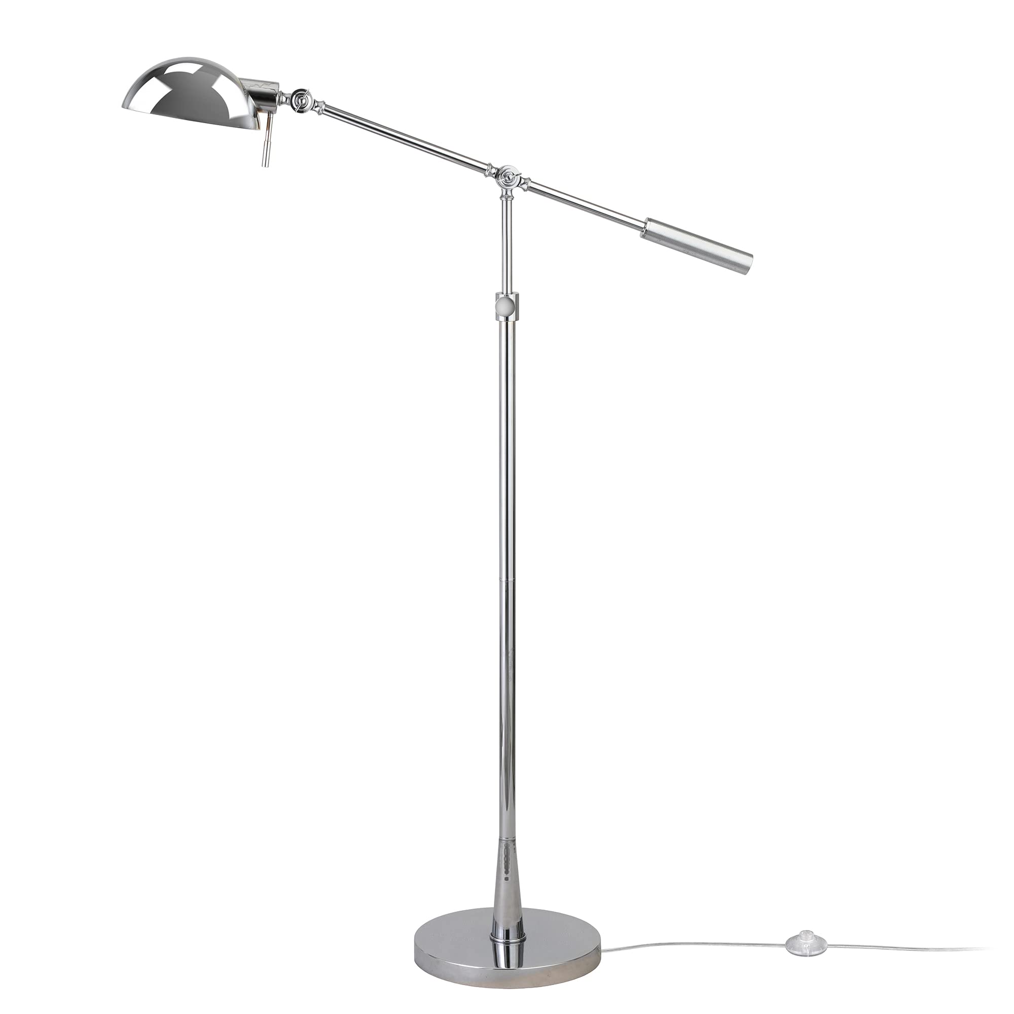 Henn&Hart Height Adjustable/Tilting Floor Lamp with Metal Shade in Polished Nickel, for Home, Living Room, Bedroom, Entertainment Room, Office, Kitchen, Dining