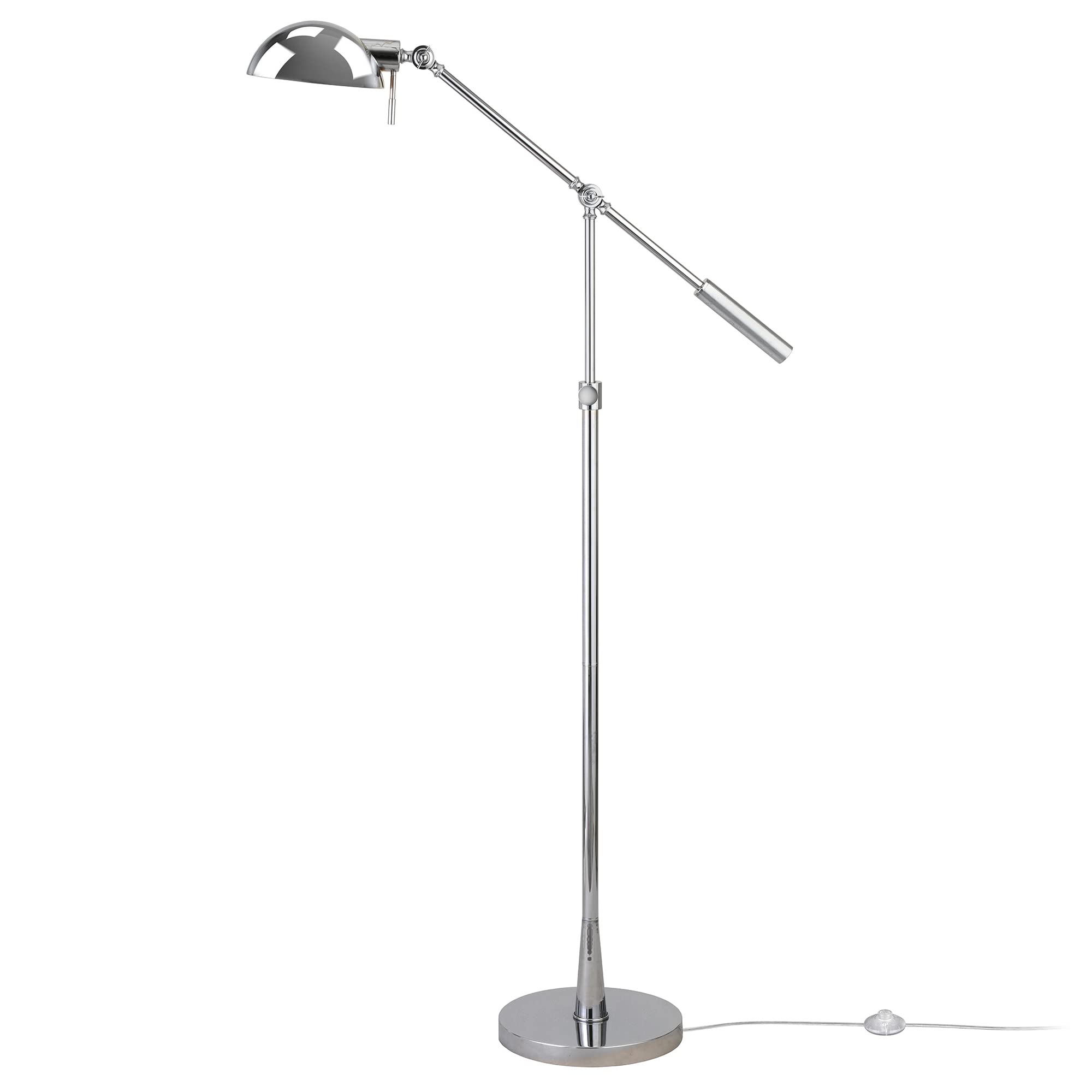 Henn&Hart Height Adjustable/Tilting Floor Lamp with Metal Shade in Polished Nickel, for Home, Living Room, Bedroom, Entertainment Room, Office, Kitchen, Dining