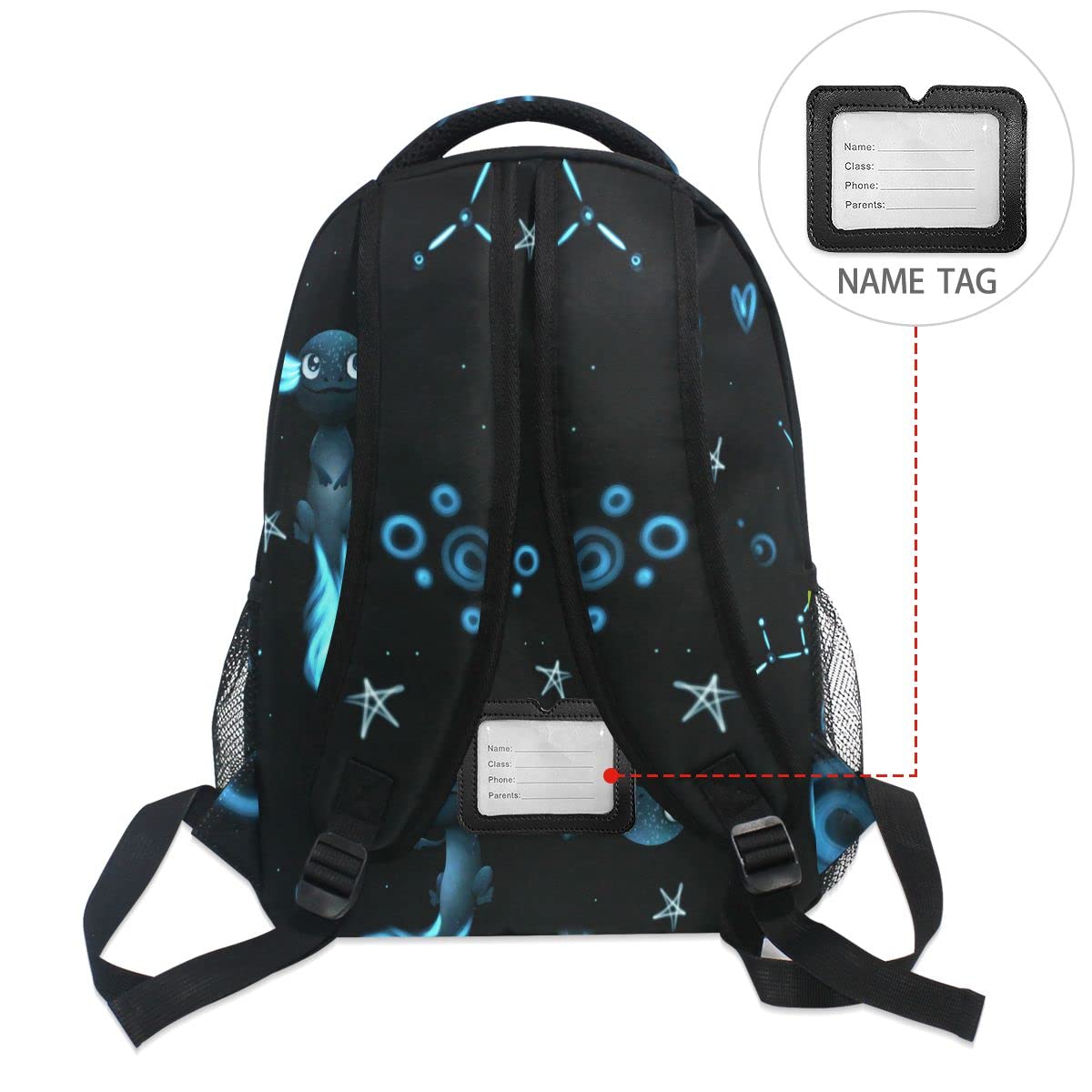 Glaphy Black Axolotl Stars Backpack for Boys Girls Kids, Laptop Book Bag Lightweight Travel Hiking Camping Daypack