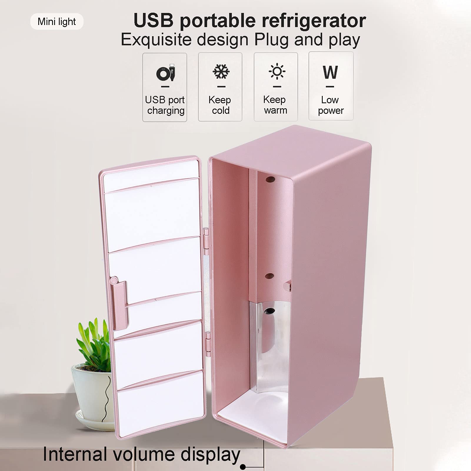 Luqeeg Mini Refrigerator - Portable Mini Fridge with 1.2m USB Cable & Silicone Pad, Compact Fridge for Home, Bedroom, Dorm, Office, Car