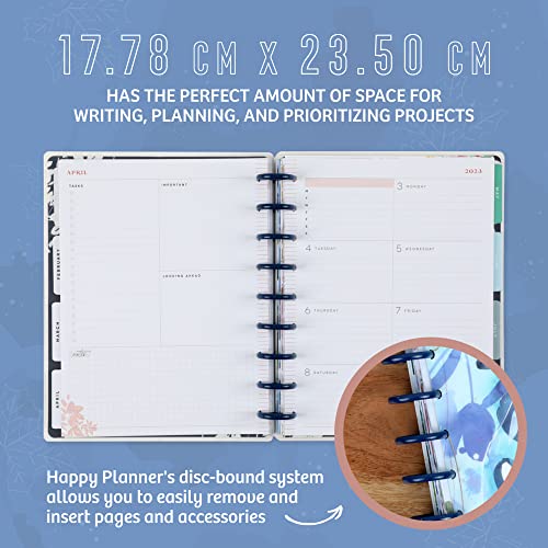 Happy Planner 2023 Daily Planner and Calendar, 12-Month Daily, Weekly, and Monthly Planner, Jan. 2023–Dec. 2023 Diary, Dashboard Layout, Ingrid Blooms Theme, Classic Size, 17.78 x 23.50 cm