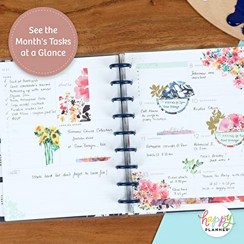 Happy Planner 2023 Daily Planner and Calendar, 12-Month Daily, Weekly, and Monthly Planner, Jan. 2023–Dec. 2023 Diary, Dashboard Layout, Ingrid Blooms Theme, Classic Size, 17.78 x 23.50 cm