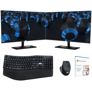 all in one desktop computer, techmagnet cheetah 6, intel core i5 6th gen 2.5 ghz, 8gb ddr3, 120gb ssd, dual 27 inch monitor, mtg wireless ergonomic keyboard mouse, office 365, win10 pro (renewed)