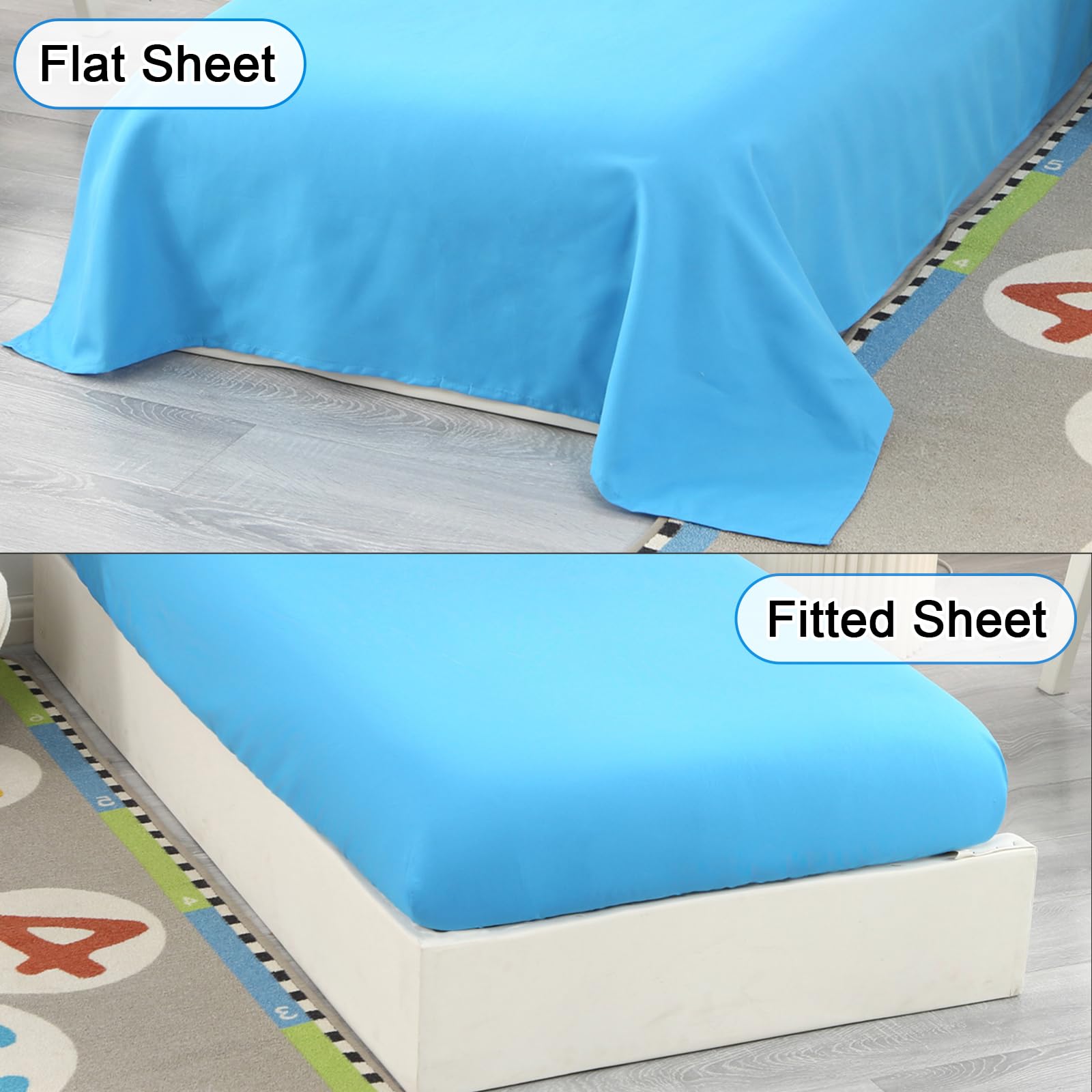 Wowelife Toddler Bedding Sets for Boys, 4 Piece Blue Car Toddler Bed Set with Comforter, Flat Sheet, Fitted Sheet and Pillowcase