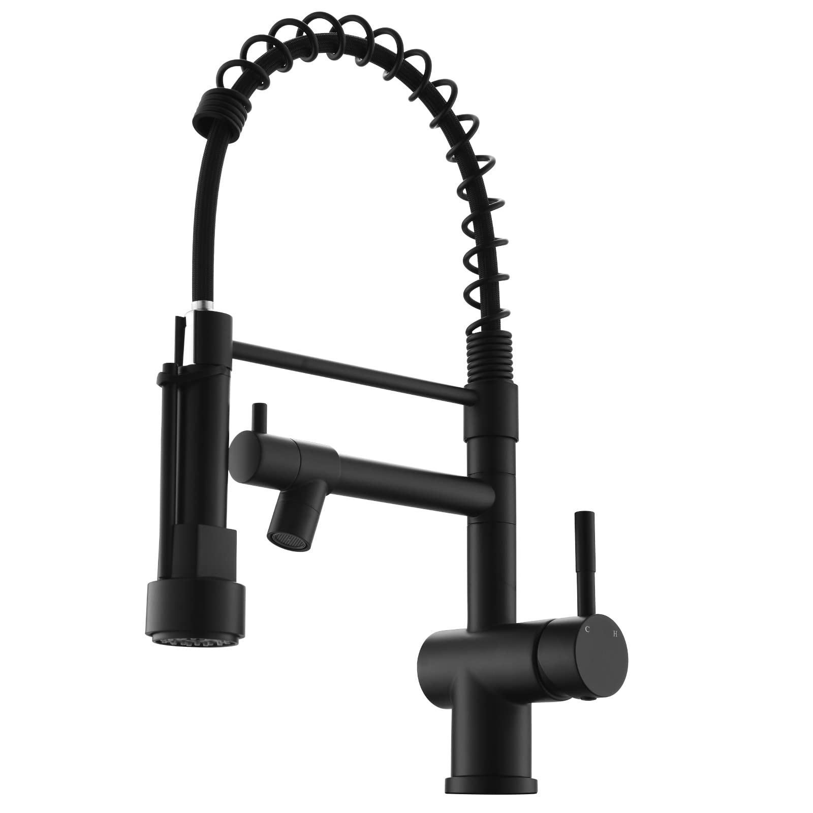 Commercial Faucet with Sprayer, VFAUOSIT Black Kitchen Faucet with Pot Filler Single Handle Lever Pull Down Sprayer Kitchen Sink Faucet, Stainless Steel Faucet for Kitchen Sink, RV Farmhouse