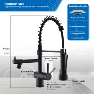 Commercial Faucet with Sprayer, VFAUOSIT Black Kitchen Faucet with Pot Filler Single Handle Lever Pull Down Sprayer Kitchen Sink Faucet, Stainless Steel Faucet for Kitchen Sink, RV Farmhouse