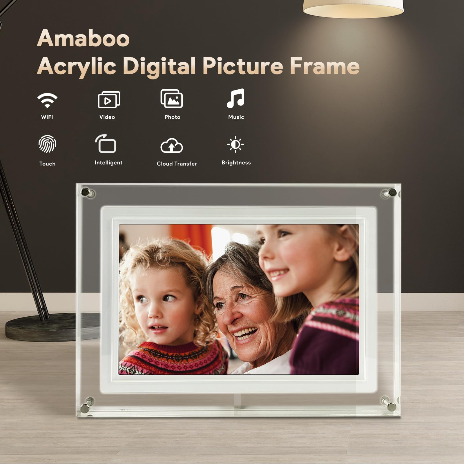 Digital Picture Frame, 10.1 Inch WiFi Acrylic Digital Photo Frame, 1280x800 HD Touch Screen Display, Auto Rotation Photo/Video/Music, Easy to Share Photos Video via Frameo APP