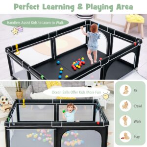 GLACER Baby Playpen 81"x59", Extra Large Playard with Gate, Non-Slip Design Base, Indoor & Outdoor Kids Activity Center, Safety and Sturdy Play Yard Fence, Black