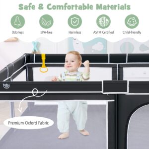 GLACER Baby Playpen 81"x59", Extra Large Playard with Gate, Non-Slip Design Base, Indoor & Outdoor Kids Activity Center, Safety and Sturdy Play Yard Fence, Black