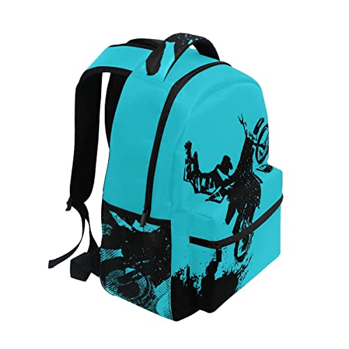 Glaphy Motorcycle Blue Backpack School Book Bag Lightweight Laptop Backpack for Boys Girls Kids