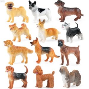 12pcs mini dog figurines, realistic dog figures toy set, plastic puppy figures, miniature dog animals toy, puppy dog cake topper cupcake topper, easter eggs birthday christmas gift for girls boys