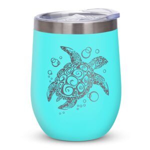 shinlar sea turtle gifts for women - sea turtle insulated tumbler with lid,beach gifts for women friends, ocean coastal turtle gifts ideas for turtle lovers,mom - 12oz wine tumbler coffee mug teal