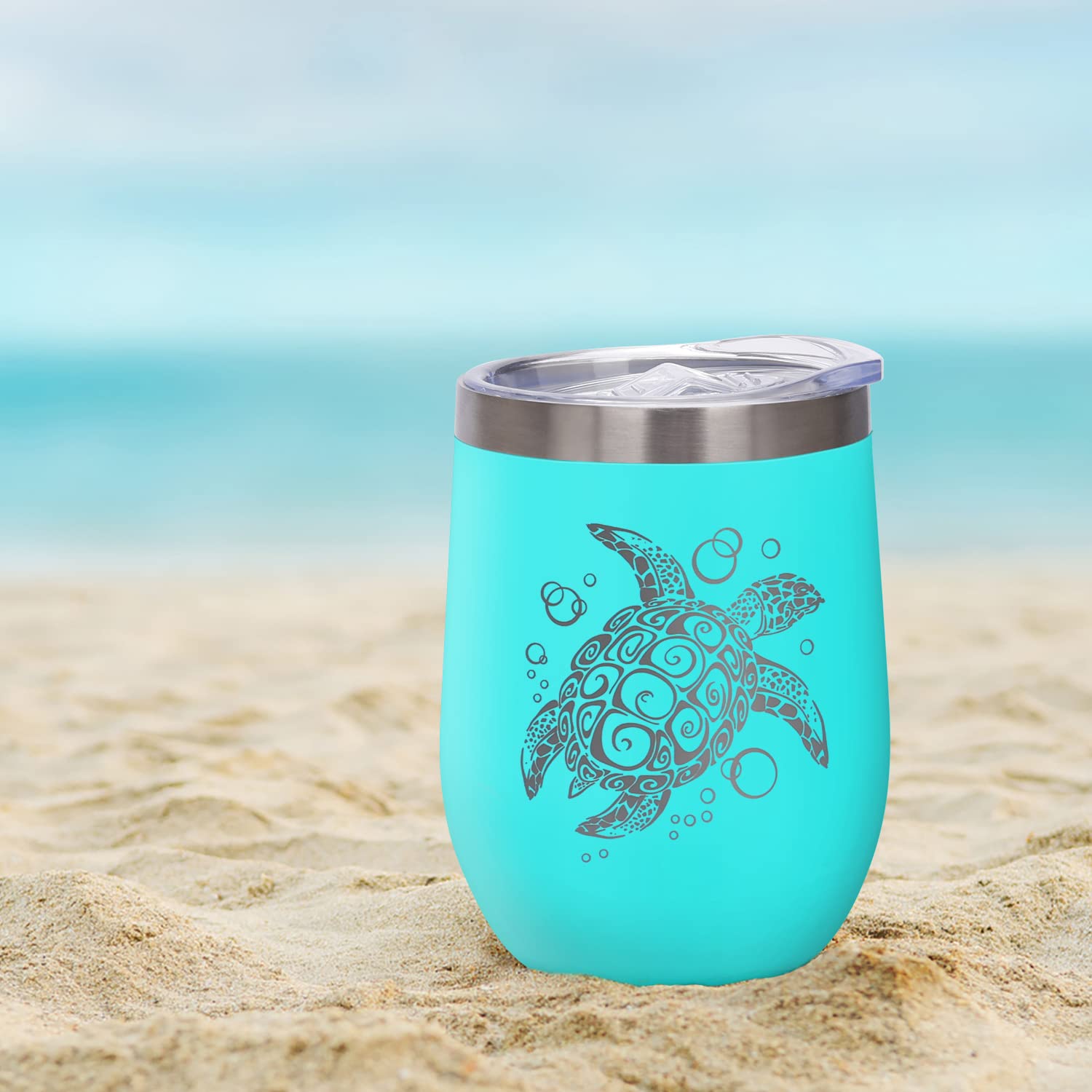 Shinlar Sea Turtle Gifts for Women - Sea Turtle Insulated Tumbler with Lid,Beach Gifts for Women Friends, Ocean Coastal Turtle Gifts Ideas for Turtle Lovers,Mom - 12oz Wine Tumbler Coffee Mug Teal