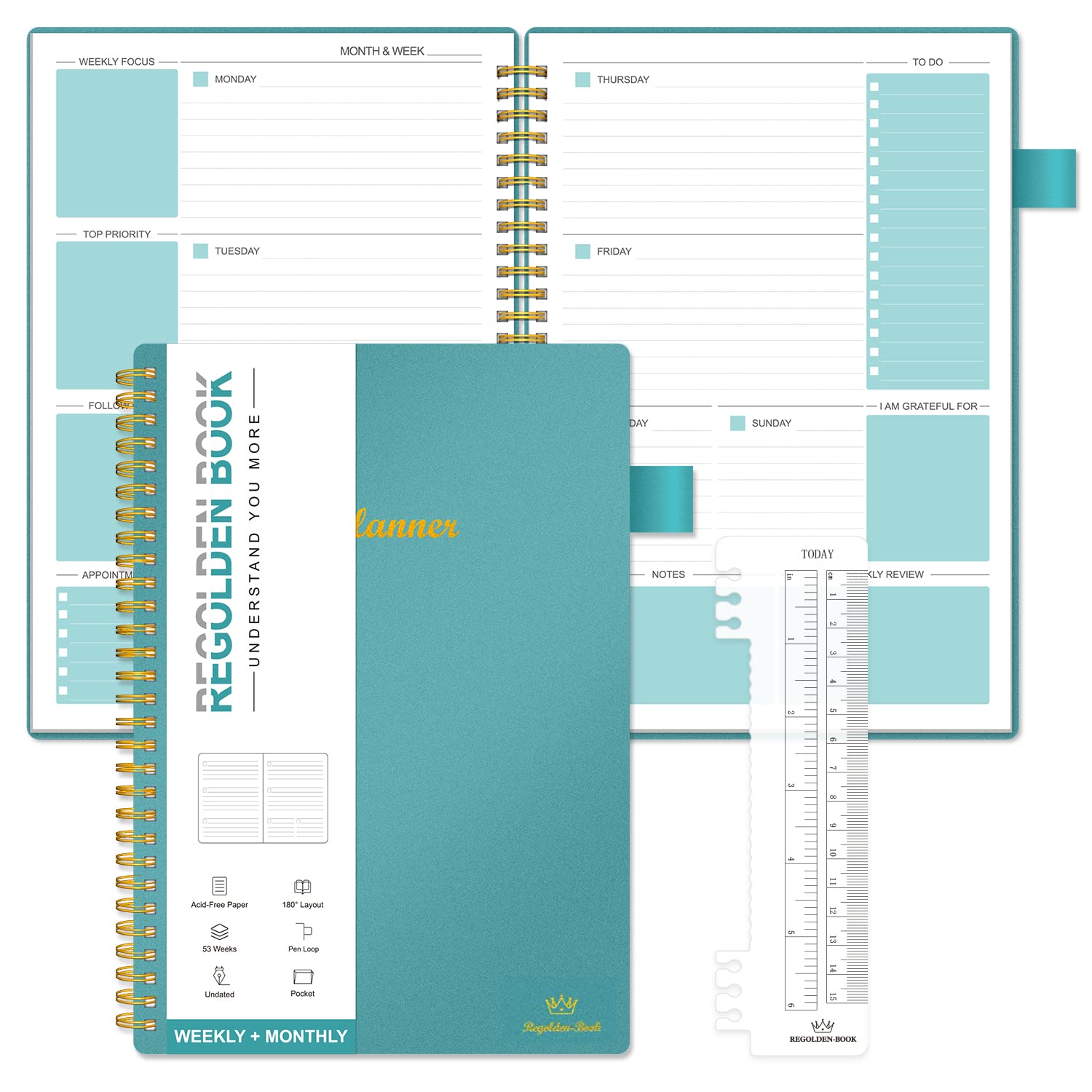 Weekly & Monthly Planner Undated Academic Planner Yearly Planner with Schedule 12 Month Life Journal Organizers Notebook Twin-Wire Binding Flexible Cover Pocket Pen Loop 53 Weeks (7" x 10")