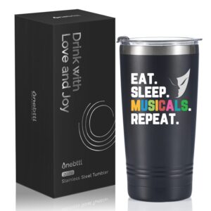 Onebttl Theater Gifts, Broadway Gifts for Musicians, Actors and Music Teacher on World Theatre Day, Birthday and Chistmas, 20 oz Insulated Stainless Steel Tumbler - EAT SLEEP MUSICALS REPEAT