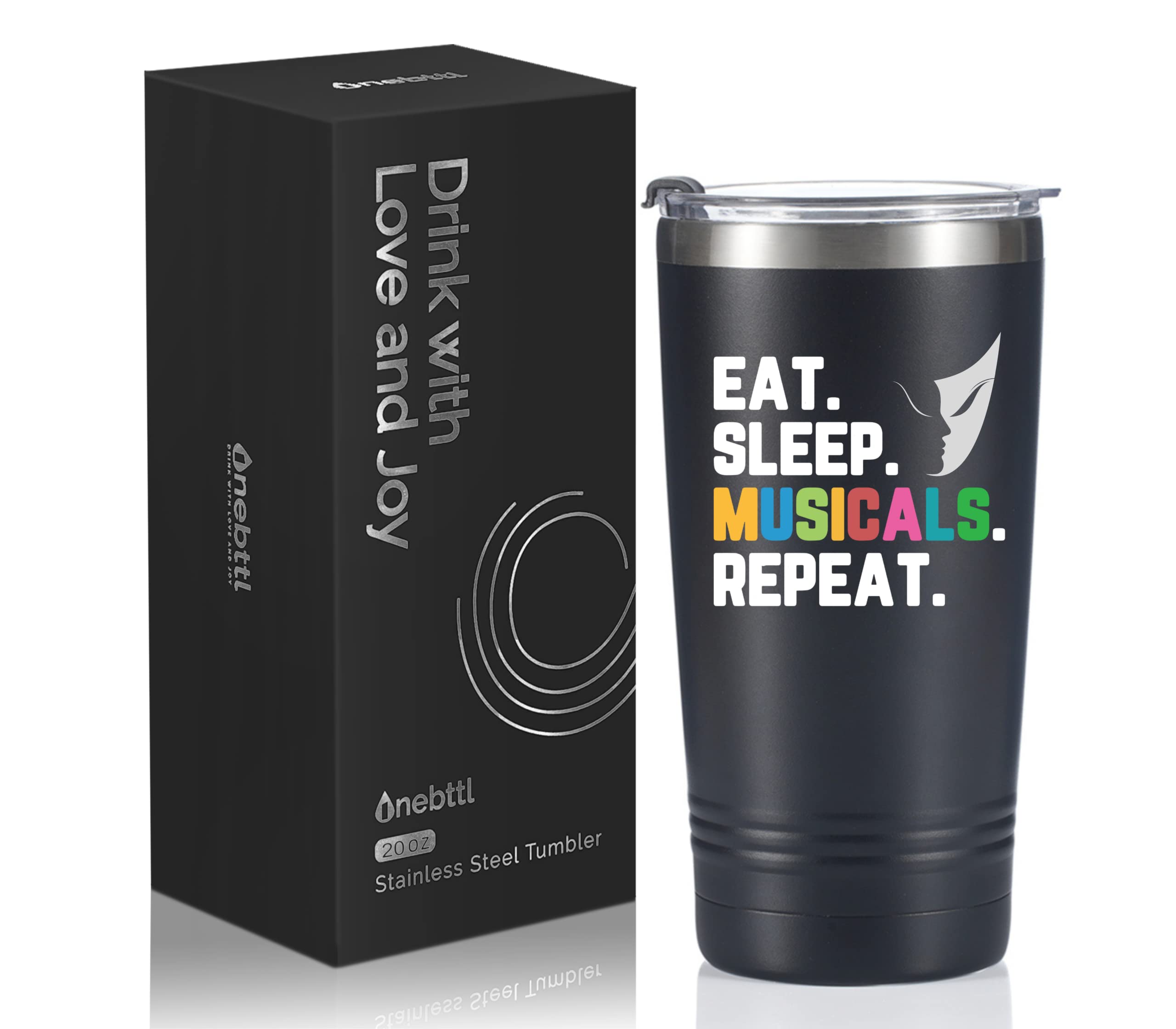 Onebttl Theater Gifts, Broadway Gifts for Musicians, Actors and Music Teacher on World Theatre Day, Birthday and Chistmas, 20 oz Insulated Stainless Steel Tumbler - EAT SLEEP MUSICALS REPEAT