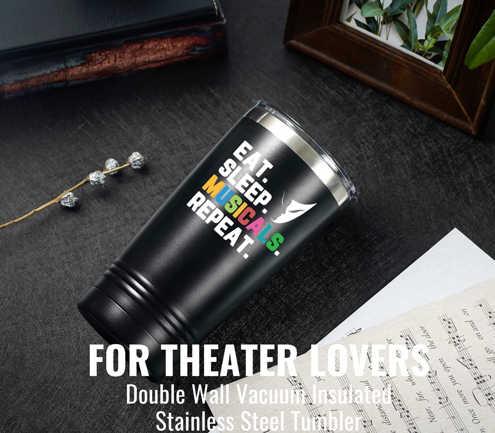 Onebttl Theater Gifts, Broadway Gifts for Musicians, Actors and Music Teacher on World Theatre Day, Birthday and Chistmas, 20 oz Insulated Stainless Steel Tumbler - EAT SLEEP MUSICALS REPEAT