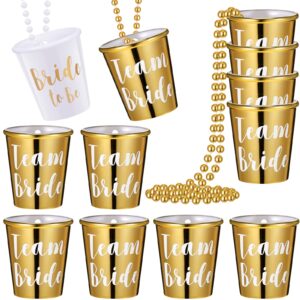 maitys 12 pieces bride plastic beaded bridal shot glass necklace gold foil for bachelorette party bridal party necklaces (white, gold)