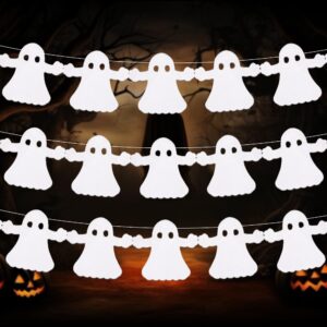 katchon, long halloween ghost garland - 10 feet, no diy need | white halloween ghost banner garland for halloween party decorations indoor | halloween paper ghost garland for ghost halloween decor