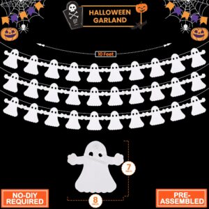 KatchOn, Long Halloween Ghost Garland - 10 Feet, No DIY Need | White Halloween Ghost Banner Garland for Halloween Party Decorations Indoor | Halloween Paper Ghost Garland for Ghost Halloween Decor