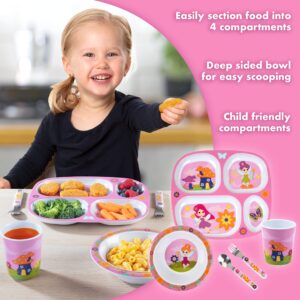 Bentology 5-Piece Construction Theme Mealtime Set - Includes Plate, Bowl, Utensils, and Glass - Dishwasher Safe, BPA Free, Cute Compartment Dish for Easy Self-Feeding