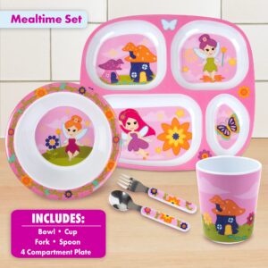 Bentology 5-Piece Construction Theme Mealtime Set - Includes Plate, Bowl, Utensils, and Glass - Dishwasher Safe, BPA Free, Cute Compartment Dish for Easy Self-Feeding