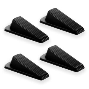 door stoppers for bottom of door - 4 pack rubber door stoppers, everlasting grip on tiles, concrete & wooden floor - doorstops wedge ideal for homes/schools/offices/workshops (black)