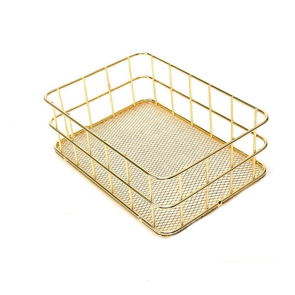 AESGXTU Gold Metal Storage Basket Desktop Iron Grid Simple Snack Storage Tray for Home Decor＆Orderly Storage (Small)