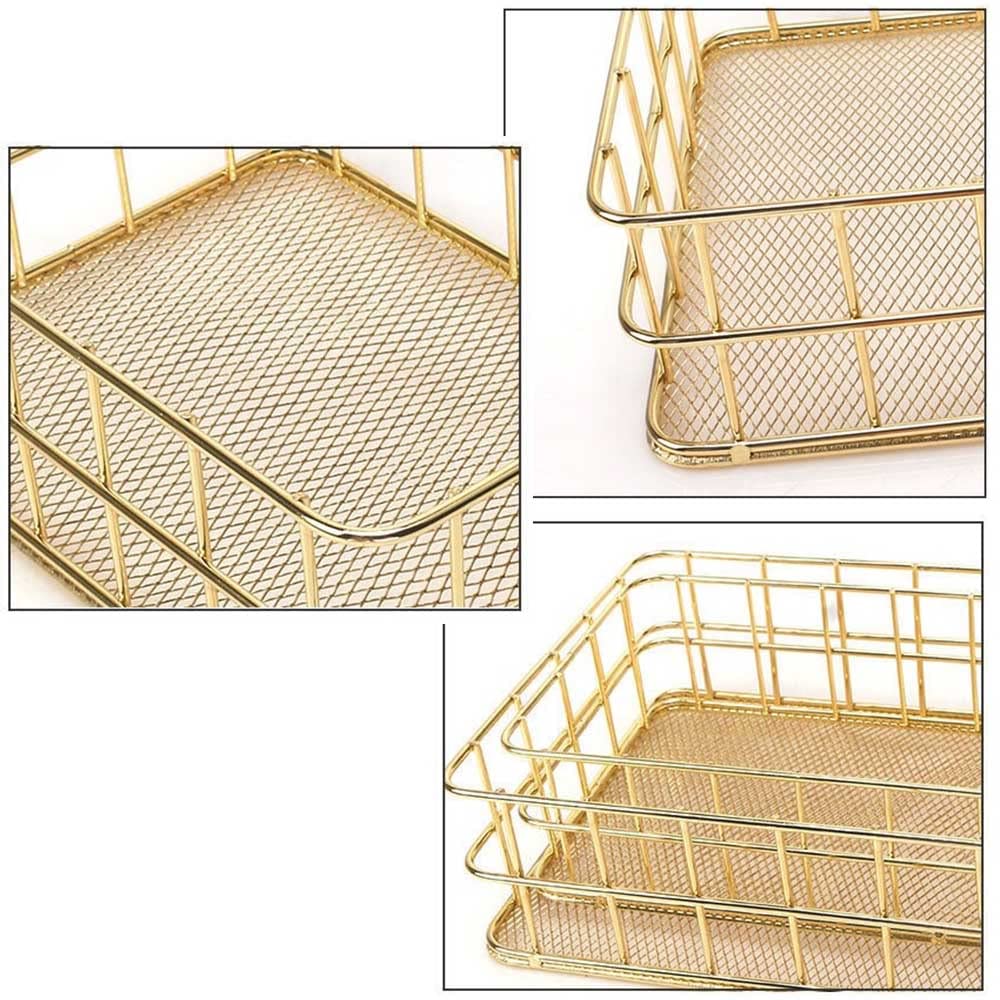 AESGXTU Gold Metal Storage Basket Desktop Iron Grid Simple Snack Storage Tray for Home Decor＆Orderly Storage (Small)