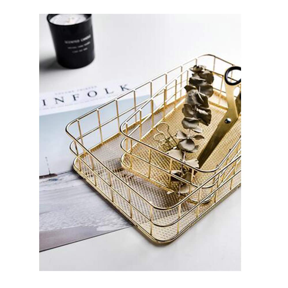 AESGXTU Gold Metal Storage Basket Desktop Iron Grid Simple Snack Storage Tray for Home Decor＆Orderly Storage (Small)