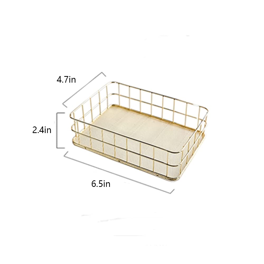 AESGXTU Gold Metal Storage Basket Desktop Iron Grid Simple Snack Storage Tray for Home Decor＆Orderly Storage (Small)