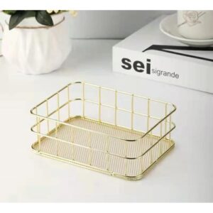 AESGXTU Gold Metal Storage Basket Desktop Iron Grid Simple Snack Storage Tray for Home Decor＆Orderly Storage (Small)