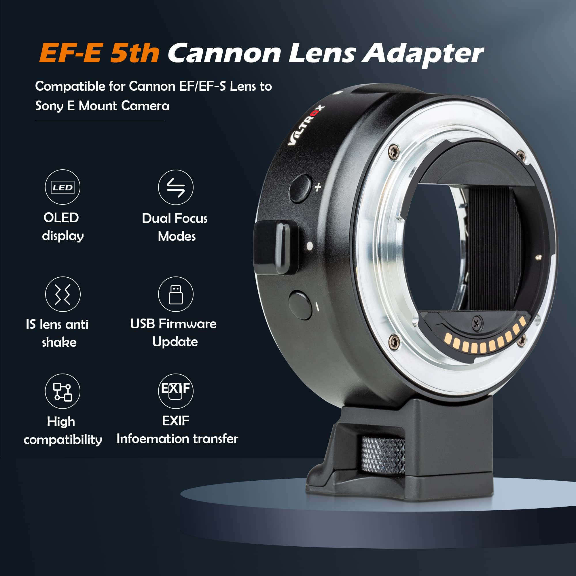 EF-E 5th Lens Adapter, VILTROX Auto-Focus EF to E5 Mount Lens Adapter Ring Lens Converter Control Ring Compatible with Canon EF/EF-S Lens to Sony E Mount Camera A7/A7R/A7S/A7M/A6500/A6400/A6000