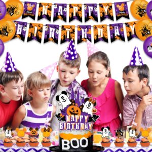 Halloween Birthday Party Supplies,Halloween Decorations Set Include Banner, Balloons, Cake Toppers and Cupcake Toppers for Boys and Girls Birthday Party