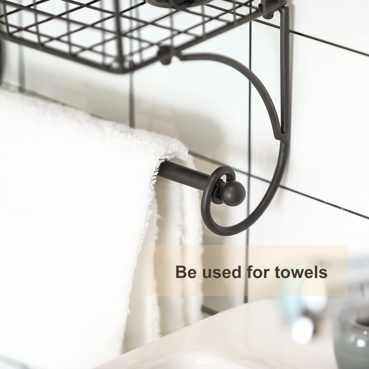 Jemeni Paper Towel Holder Wall Mount with Basket Storage Organizer for Kitchen Bathroom, Gray, 14" W x 5.7" D