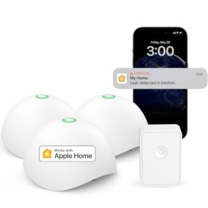 meross smart water sensor alarm 3 pack, wifi water leak detector support apple homekit, smartthings, ip67 waterproof with app alerts, alarm, 100m range for home basement kitchen (meross hub included)