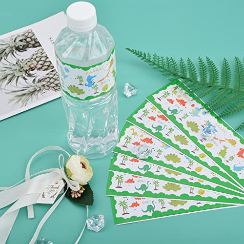 URROMA 48 Pcs Dinosaur Baby Shower Water Bottle Labels Waterproof Water Bottle Wrappers Green Animal Water Bottle Stickers Baby Shower Bottle Wraps Decorations for Birthday Party