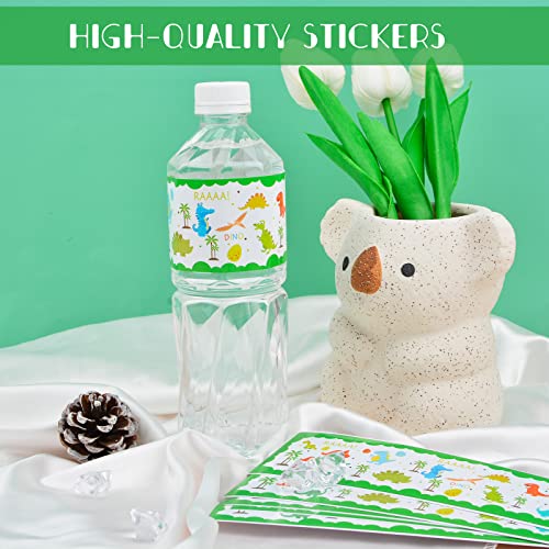 URROMA 48 Pcs Dinosaur Baby Shower Water Bottle Labels Waterproof Water Bottle Wrappers Green Animal Water Bottle Stickers Baby Shower Bottle Wraps Decorations for Birthday Party