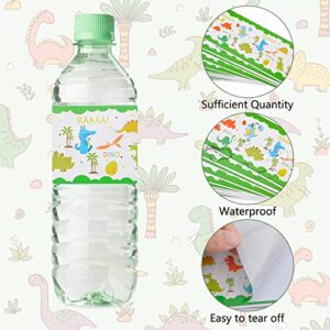 URROMA 48 Pcs Dinosaur Baby Shower Water Bottle Labels Waterproof Water Bottle Wrappers Green Animal Water Bottle Stickers Baby Shower Bottle Wraps Decorations for Birthday Party