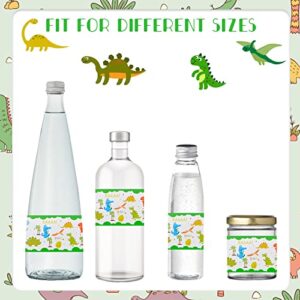 URROMA 48 Pcs Dinosaur Baby Shower Water Bottle Labels Waterproof Water Bottle Wrappers Green Animal Water Bottle Stickers Baby Shower Bottle Wraps Decorations for Birthday Party