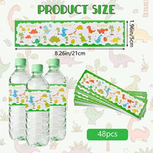 URROMA 48 Pcs Dinosaur Baby Shower Water Bottle Labels Waterproof Water Bottle Wrappers Green Animal Water Bottle Stickers Baby Shower Bottle Wraps Decorations for Birthday Party