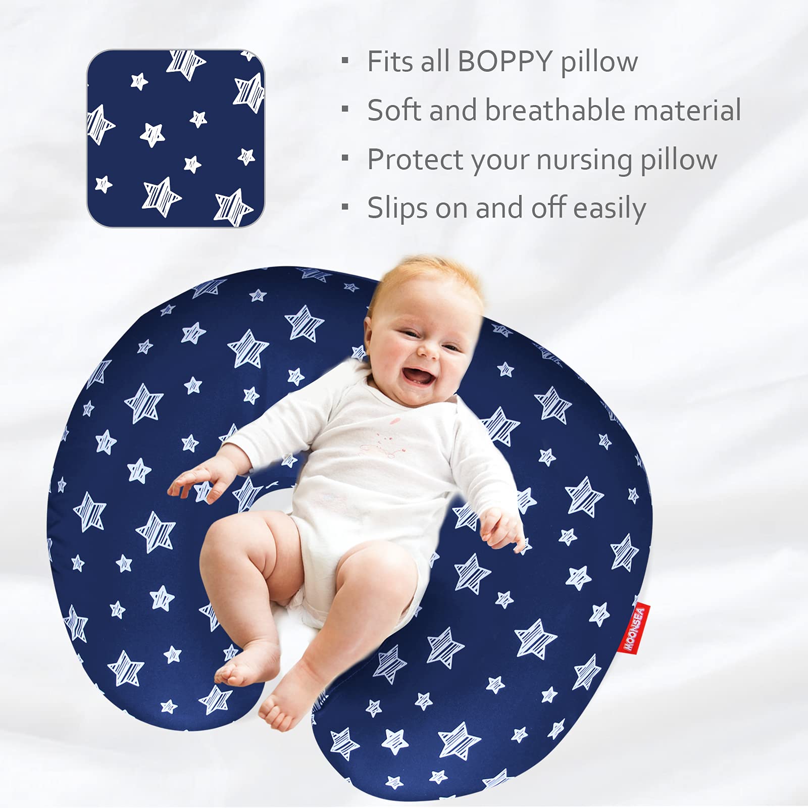 Nursing Pillow Cover Navy for Baby Boys, Breastfeeding Nursing Pillow Slipcovers Super Soft, Navy Star and Nursing Pillows for Breastfeeding and Positioner Breathable, 3D Air Mesh Breastfeeding Pillow